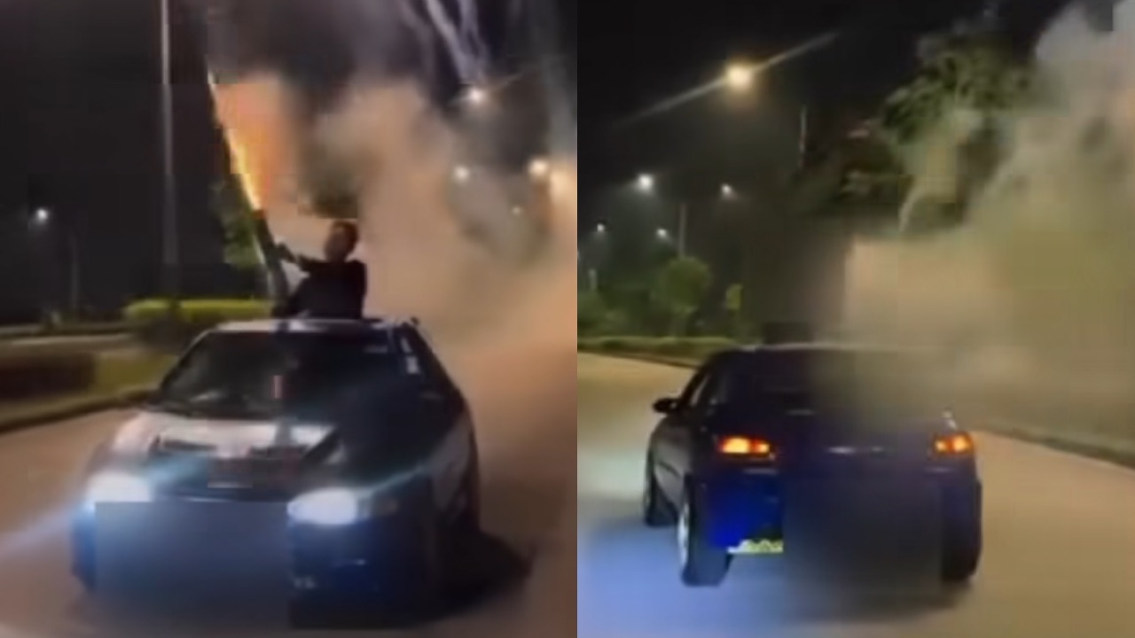 Main Mercun Atas Kereta Bergerak, Lelaki Kini Diburu Polis | Gempak