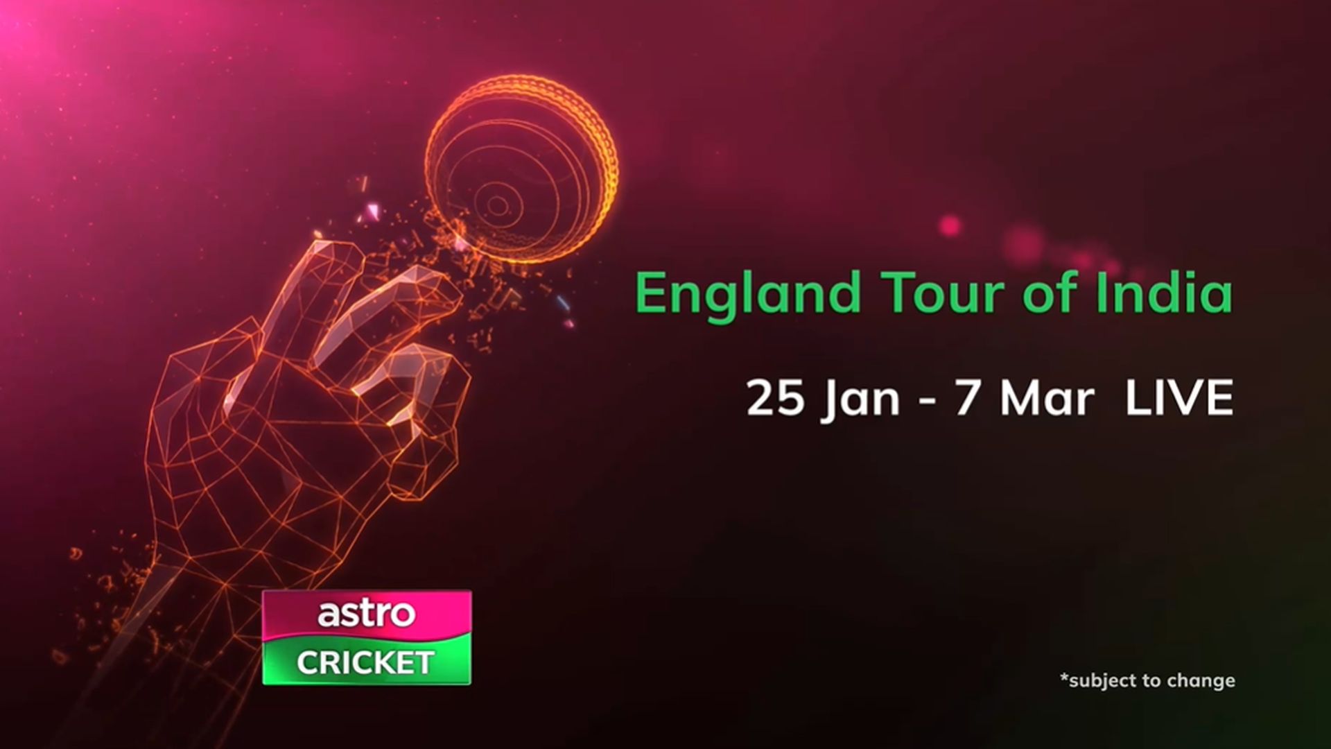Saksikan England Tour of India di Astro Cricket CH824 | Stadium Astro