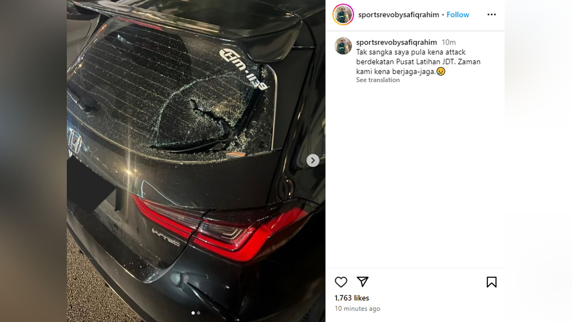 TERKINI: Cermin kereta Safiq Rahim pecah diketuk dengan tukul besi ...