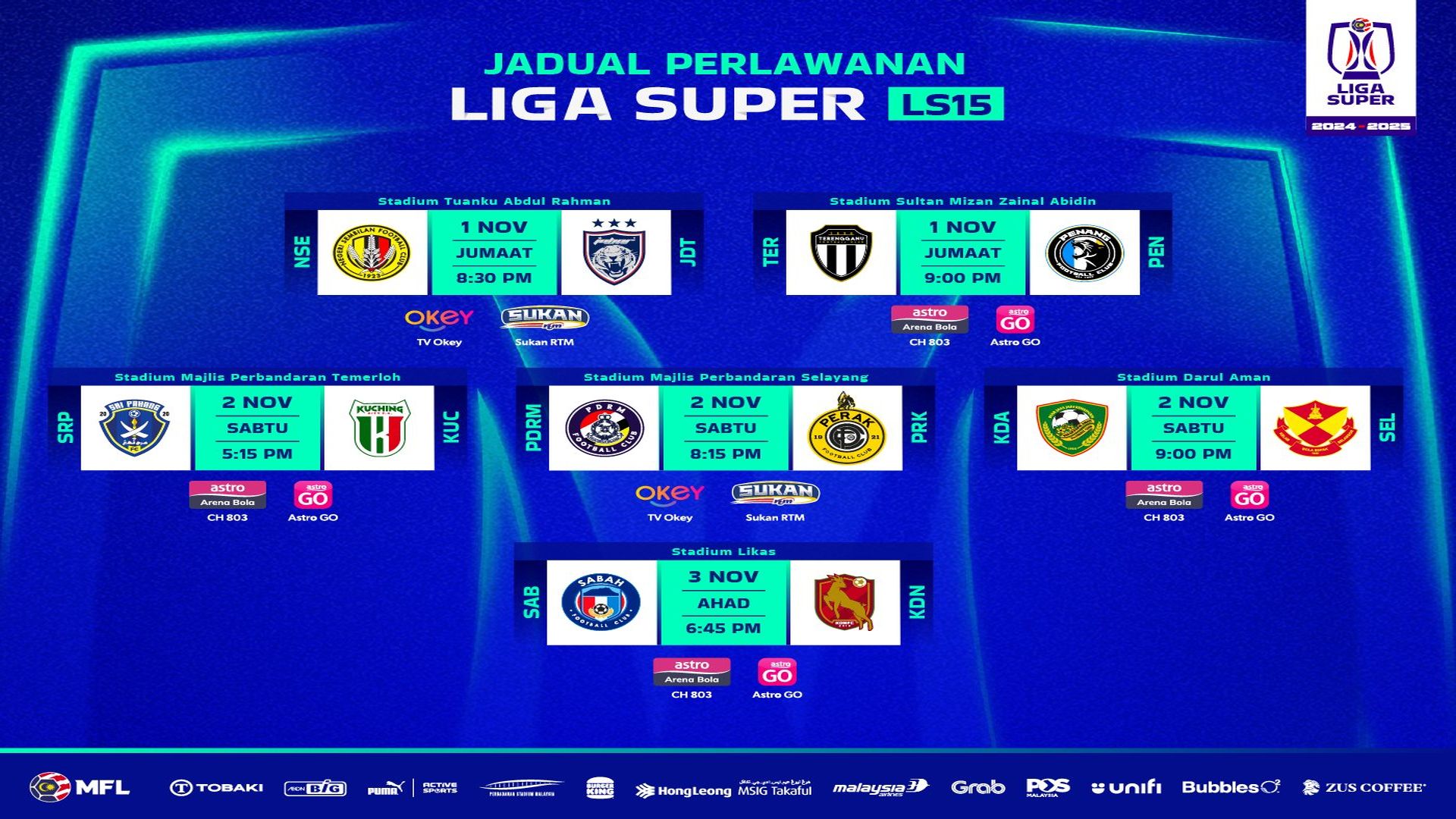 Info Siaran Langsung Liga Super: Jadual perlawanan Minggu Ke-15 ...