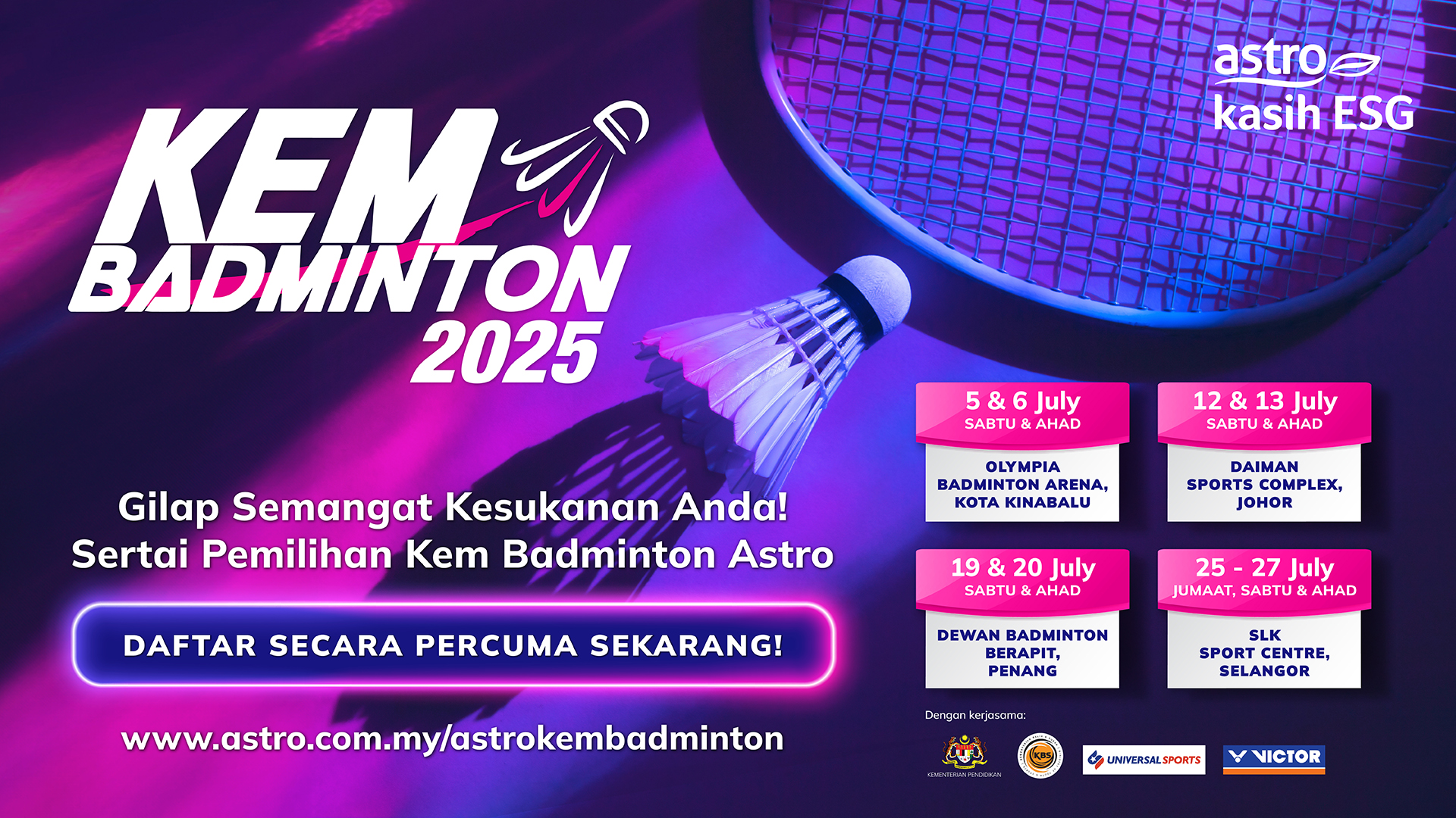 Tunjukkan kemahiran badminton anda dan rebut peluang berlatih di Thailand bersama Astro Kem ...